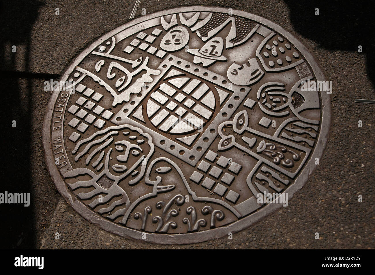 North America, United States, Washington, Seattle, Artistic manhole ...