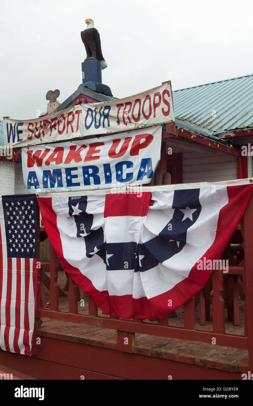 United States, Washington, Port Townsend, sign supporting military, and ...