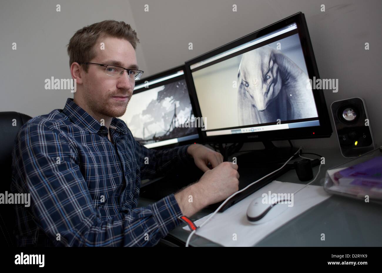 Film student Kaleb Lechowski sits at his computer and works on his film "R'ha" in Berlin ...