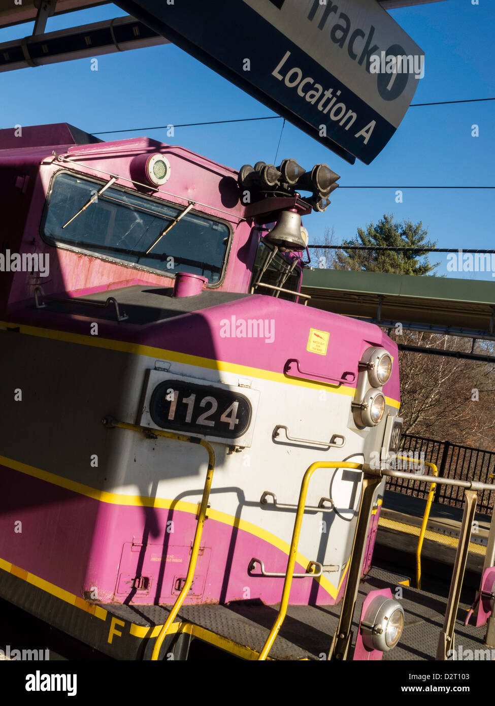 Commuter Train Engine at Station Stop, MA, USA Stock Photo - Alamy