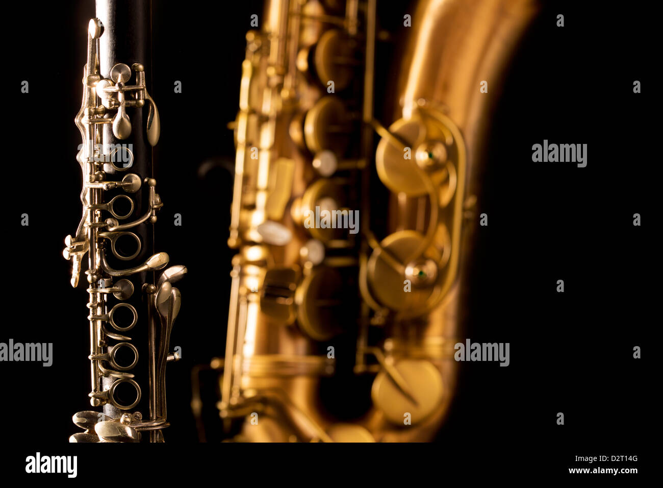 Classic music Sax tenor saxophone and clarinet in black background ...