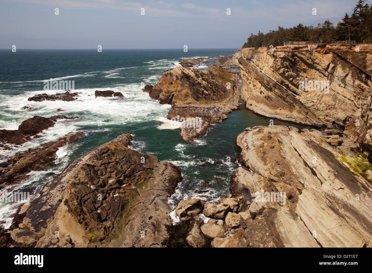 OR, Shore Acres State Park, sandstone cliffs and shore line Stock Photo ...
