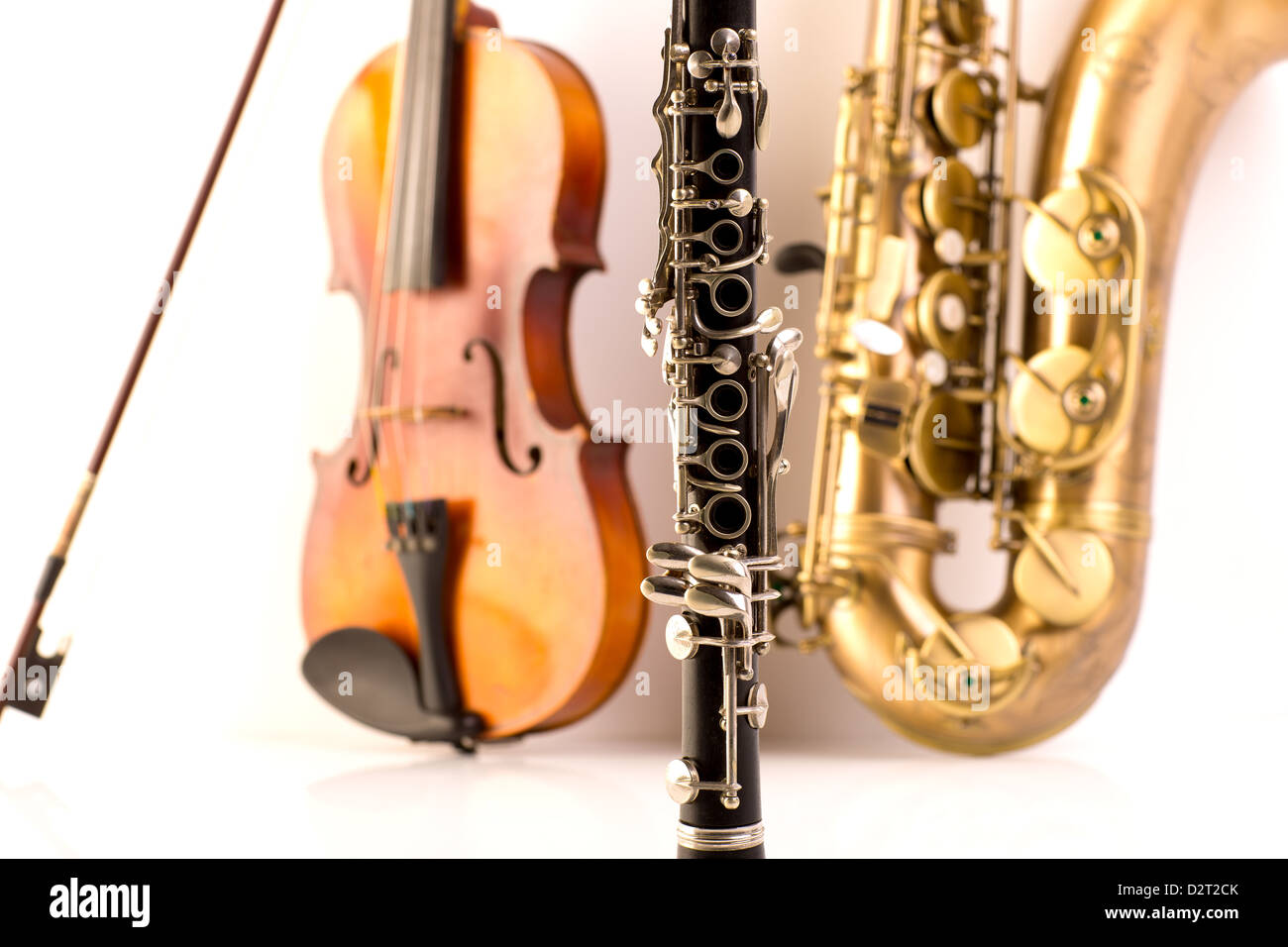 Music Sax tenor saxophone violin and clarinet in white background Stock ...