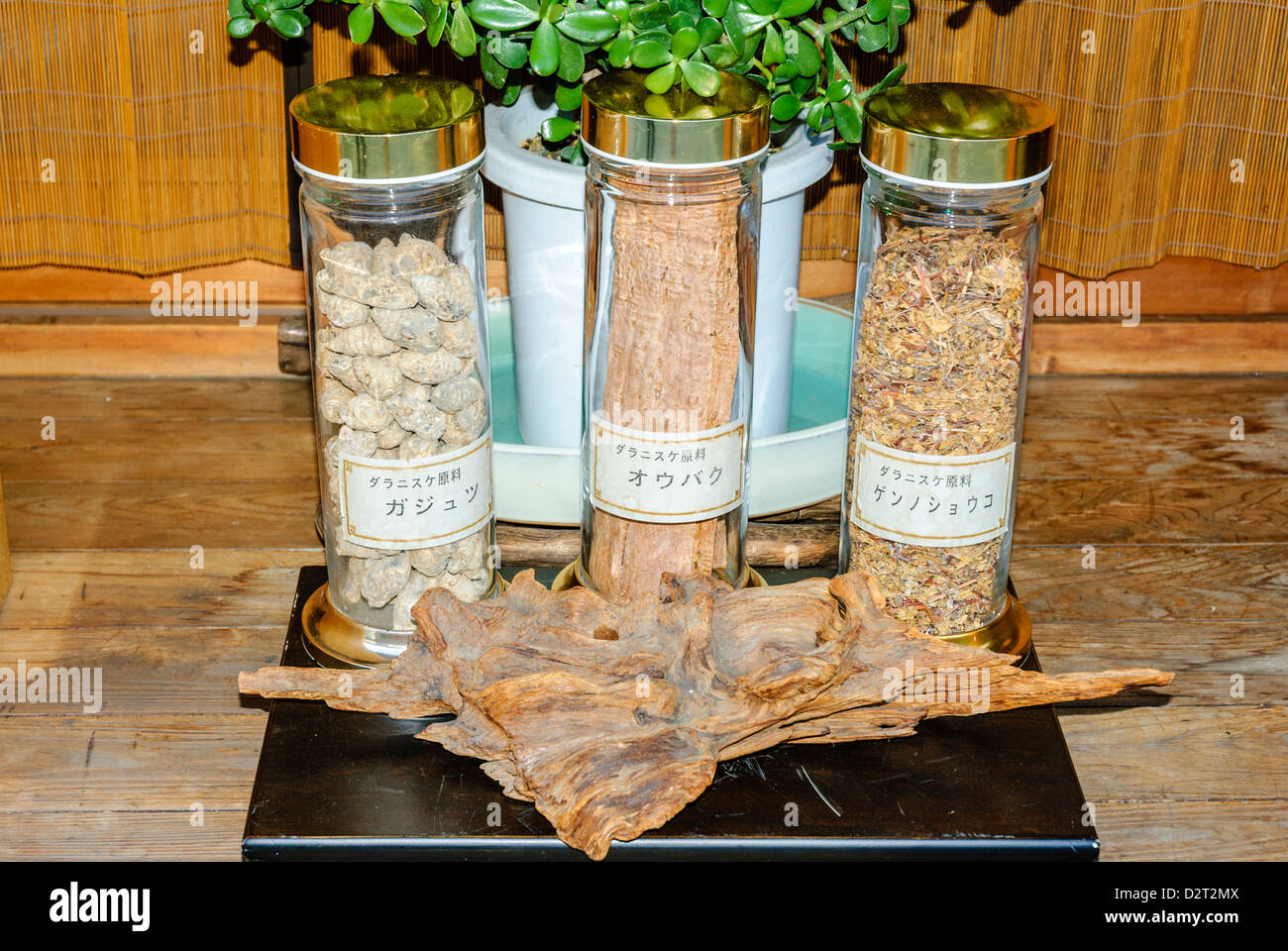 Traditional herbal medicine on display at a traditional herbalist's ...