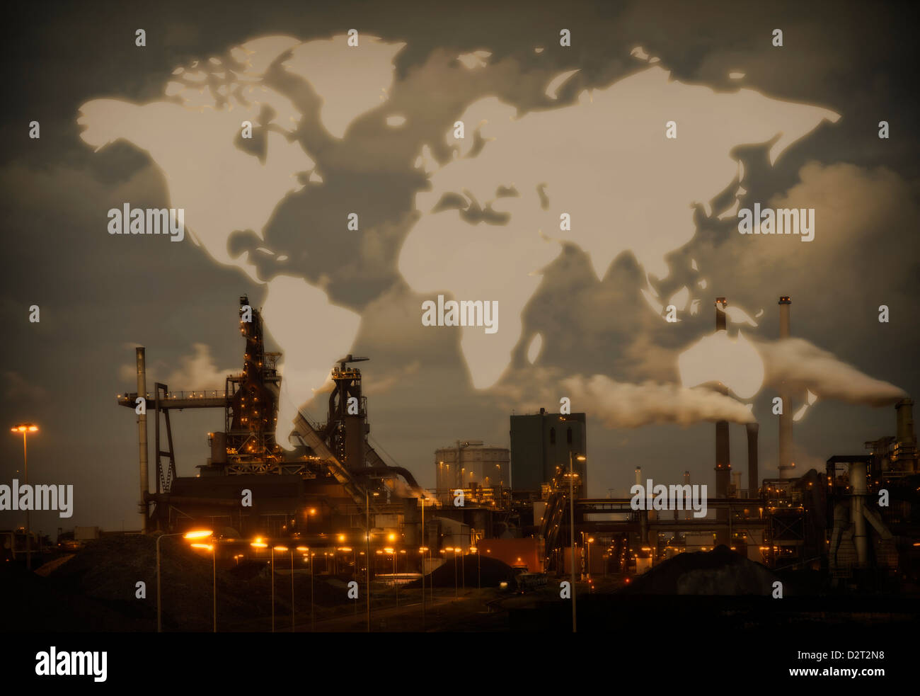 Heavy steel industry with world map Stock Photo - Alamy