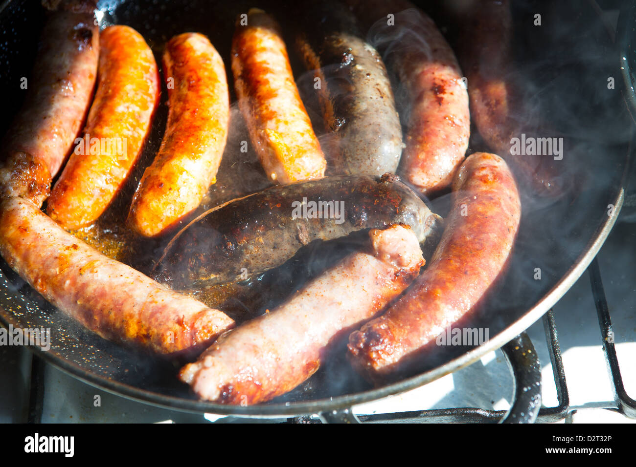fat pan fried sausages sausages black pudding and chorizo in Spain ...