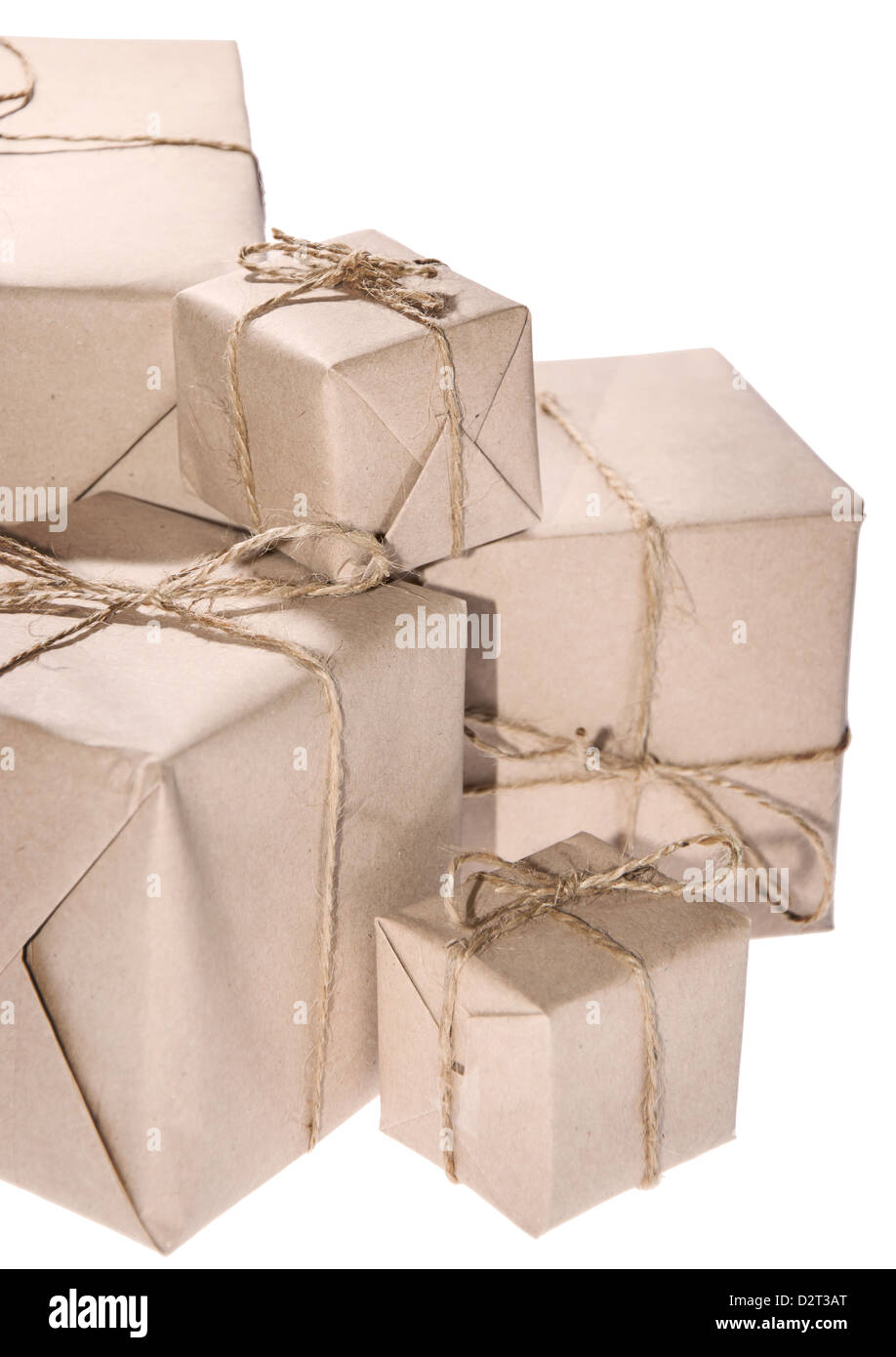 Heap of parcels isolated on white background Stock Photo - Alamy