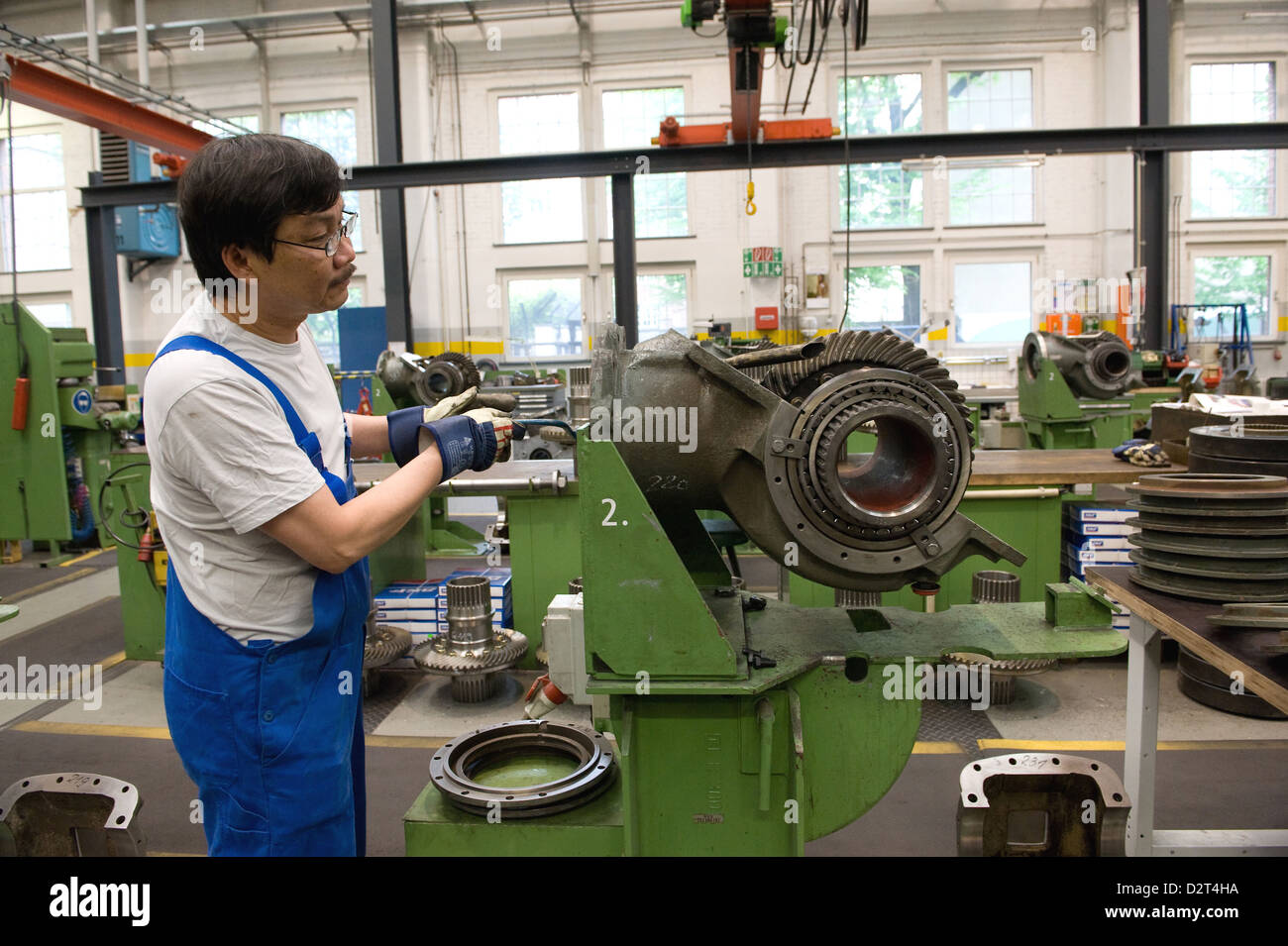 Berlin, Germany, the maintenance station of the BVG, a gearbox is ...