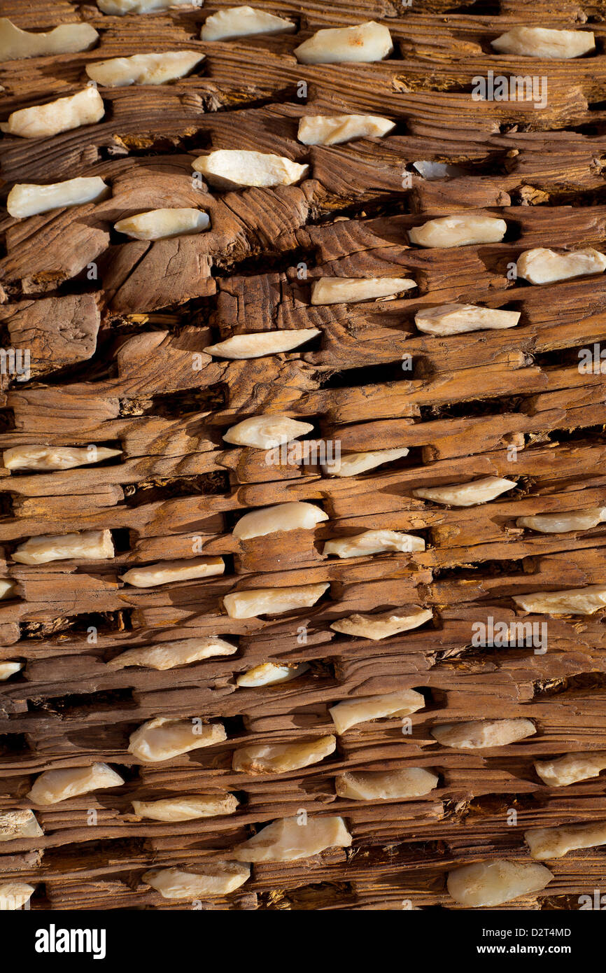 threshing board for wheat of aged wood and stones texture vintage ...