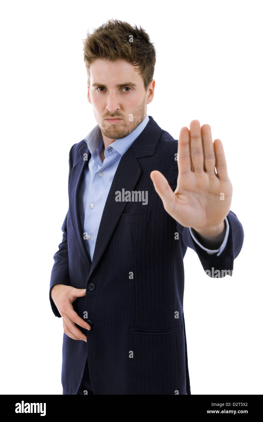 young man making stop with his hand, isolated Stock Photo - Alamy