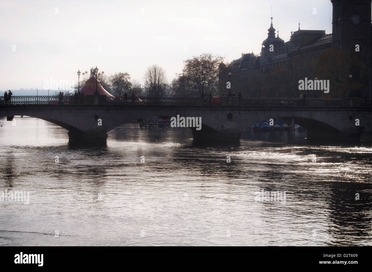 Bridge on the Limmat Lake Zurich in Switzerland Munsterbrucke Stock ...