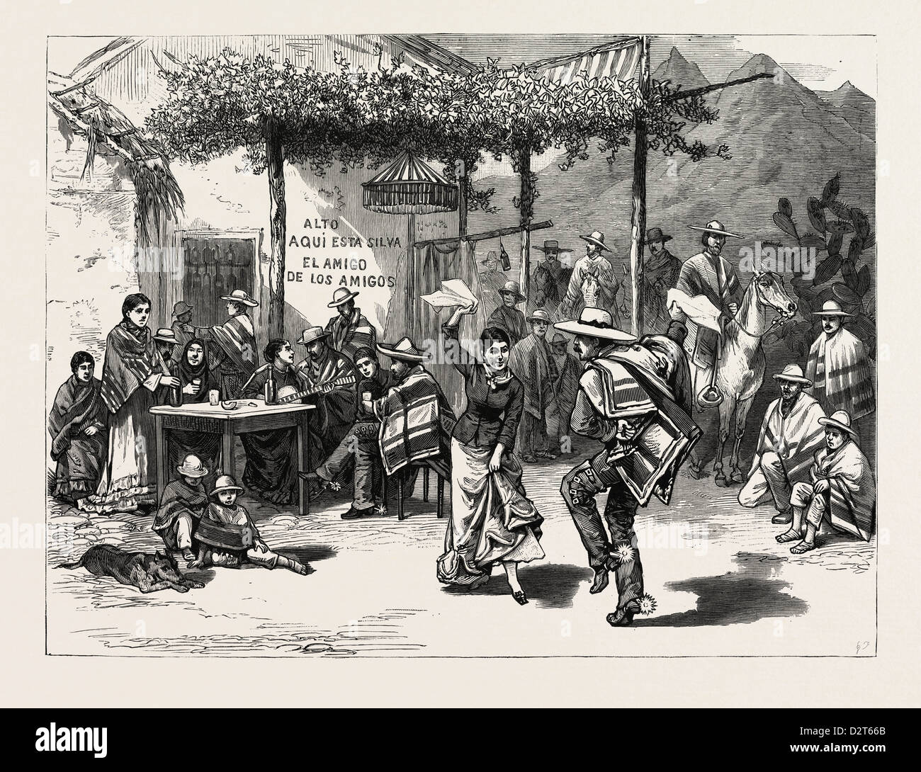 CHILE: THE CUECA, OR NATIONAL DANCE; A SCENE IN A ROADSIDE INN NEAR ...