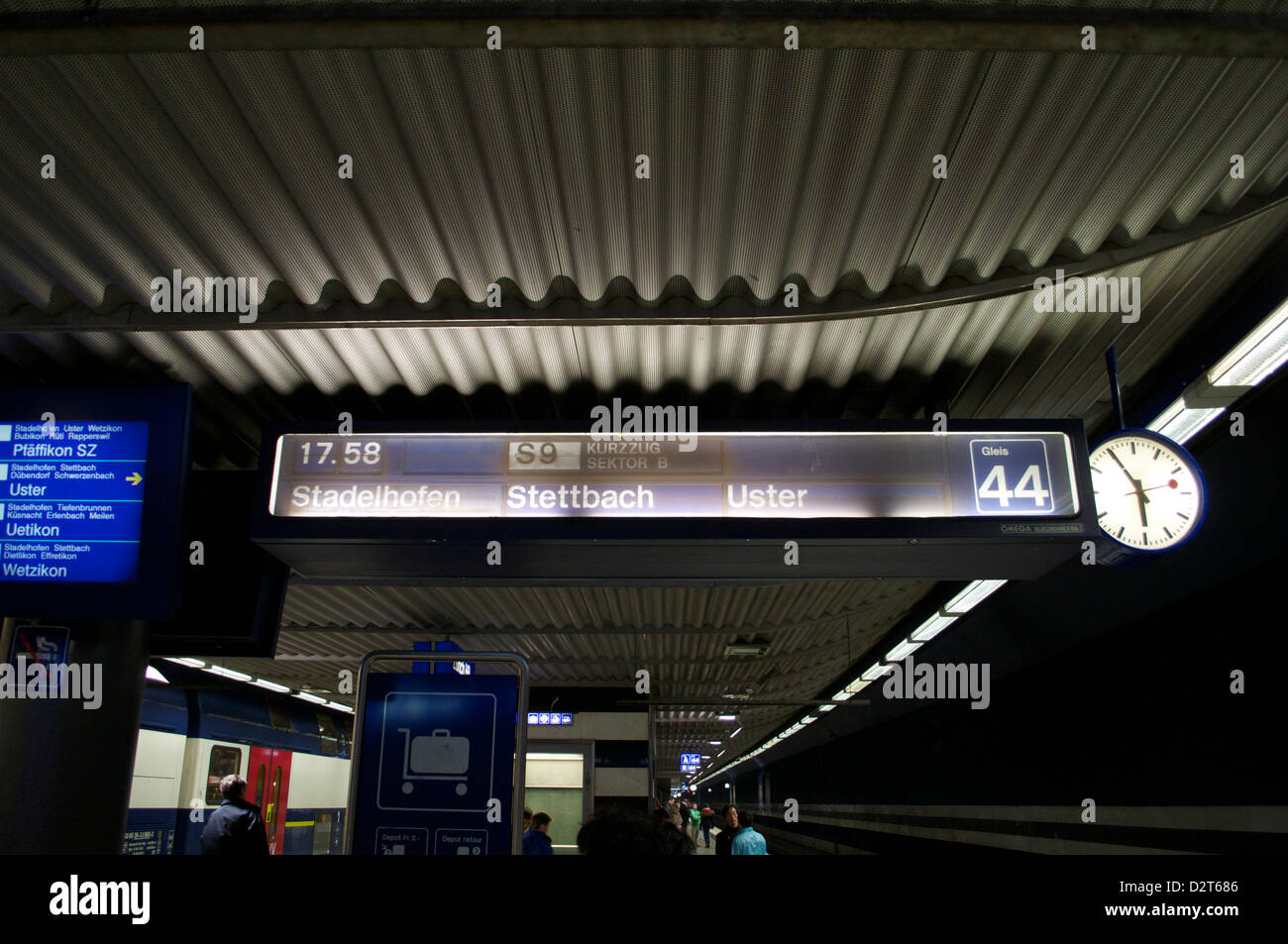 Swiss train countdown display with Mondaine Swiss railway watch Stock ...