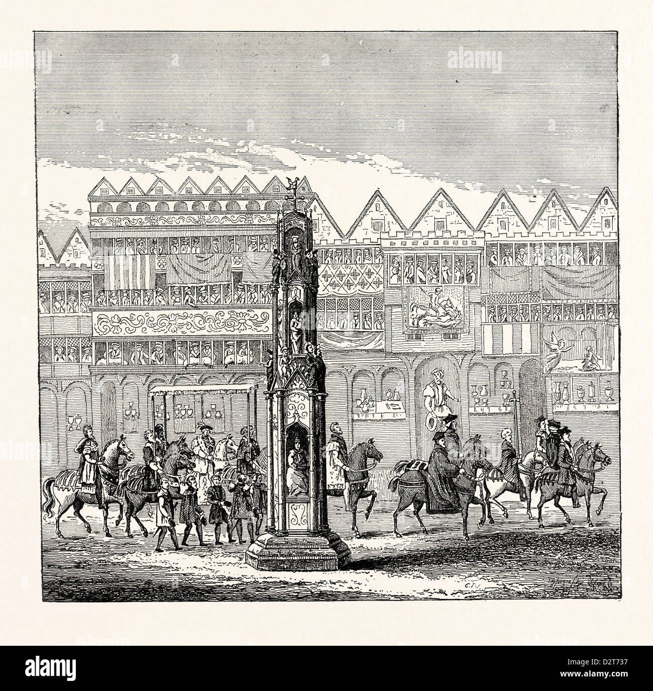 CHEAPSIDE CROSS AS IT APPEARED IN 1547 Showing part of the Procession ...