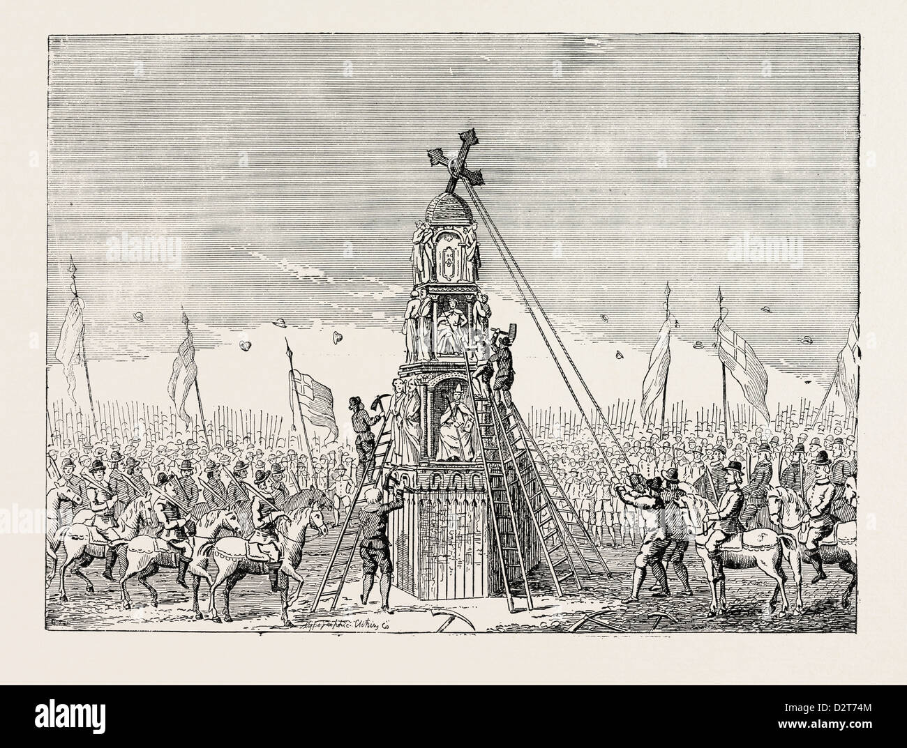 THE DEMOLITION OF CHEAPSIDE CROSS. From an old Print LONDON Stock Photo ...