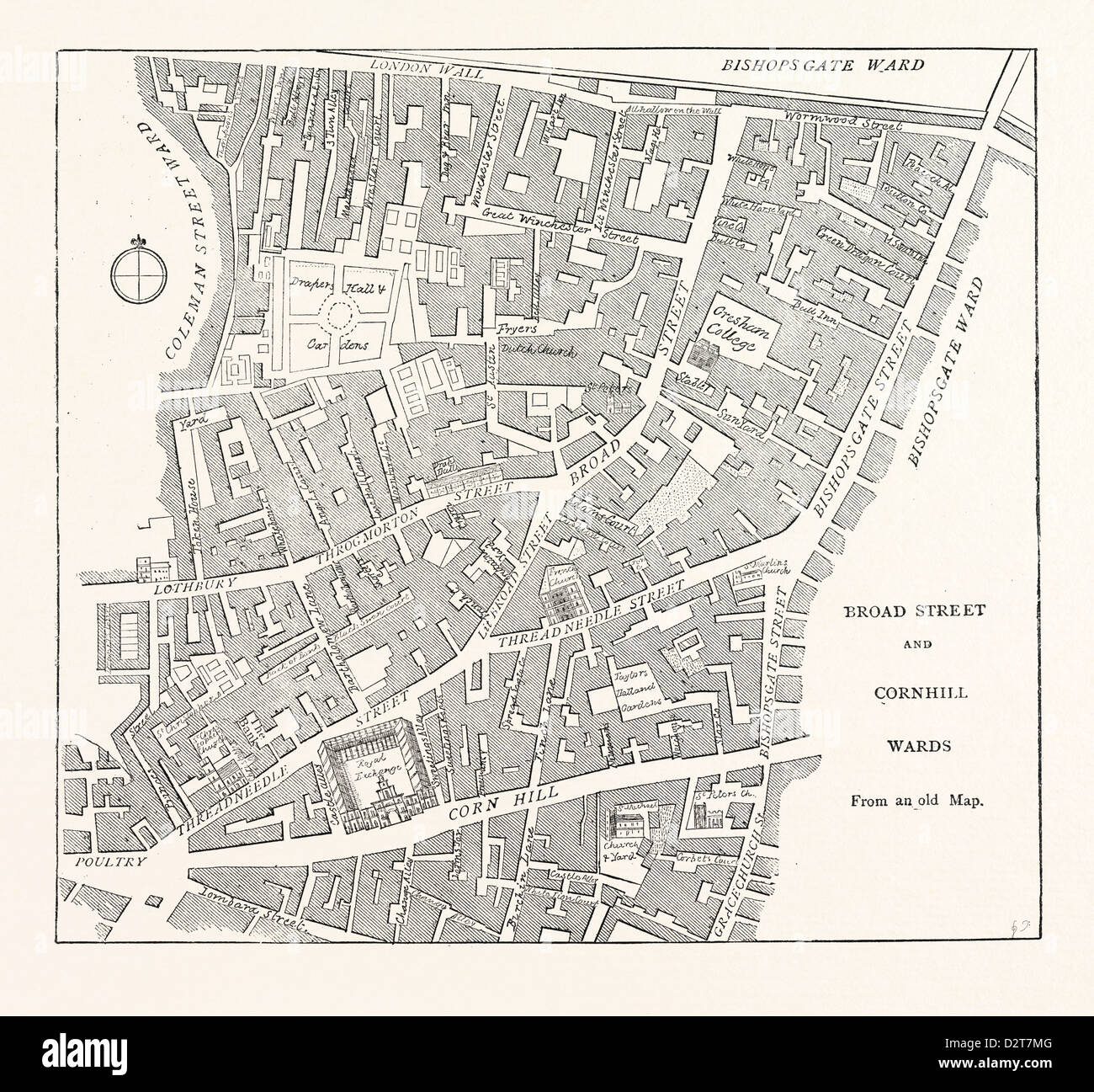 BROAD STREET AND CORNHILL WARDS From a Map of 1750 LONDON Stock Photo ...
