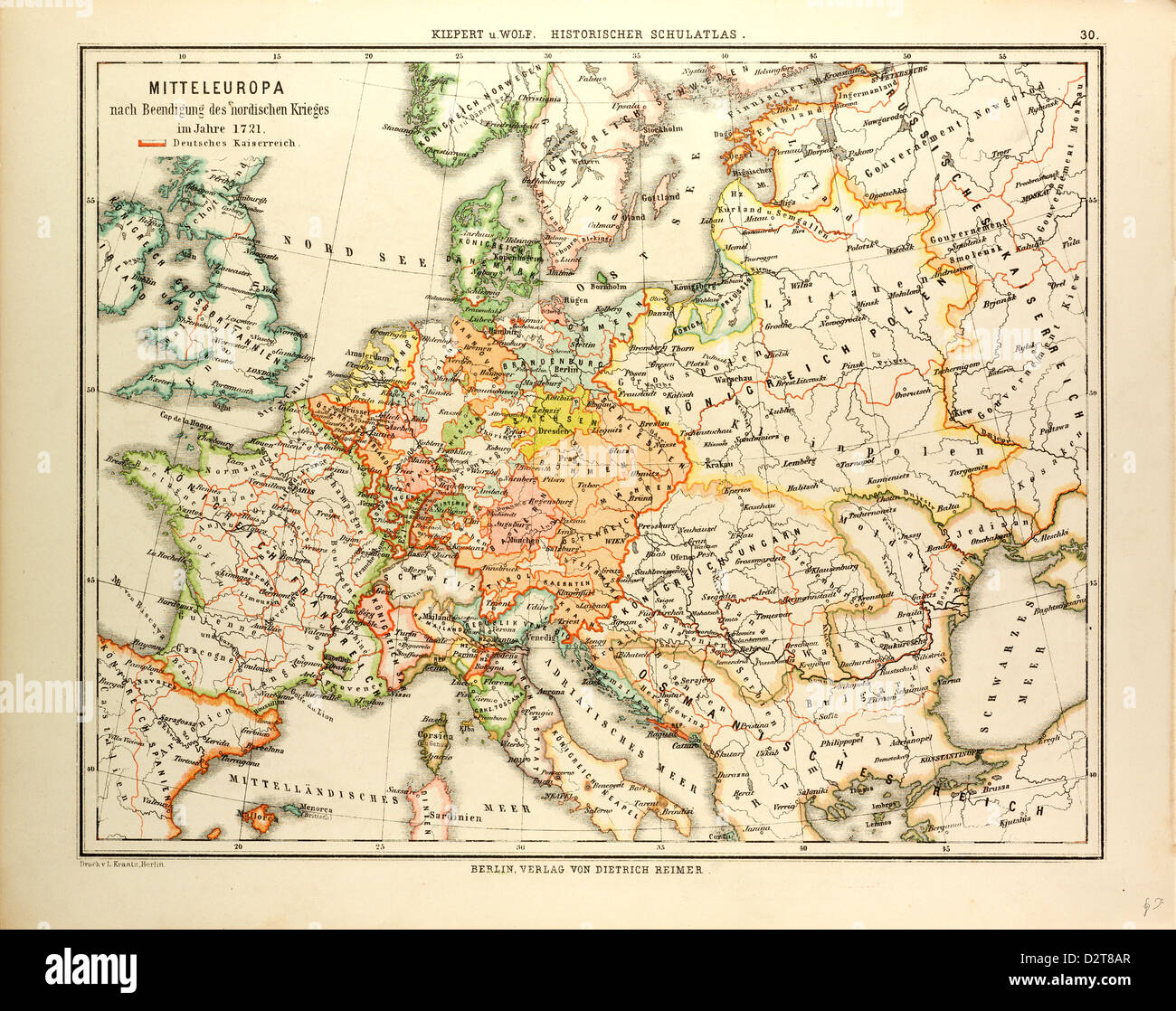 MAP OF CENTRAL EUROPE IN 1721 Stock Photo - Alamy