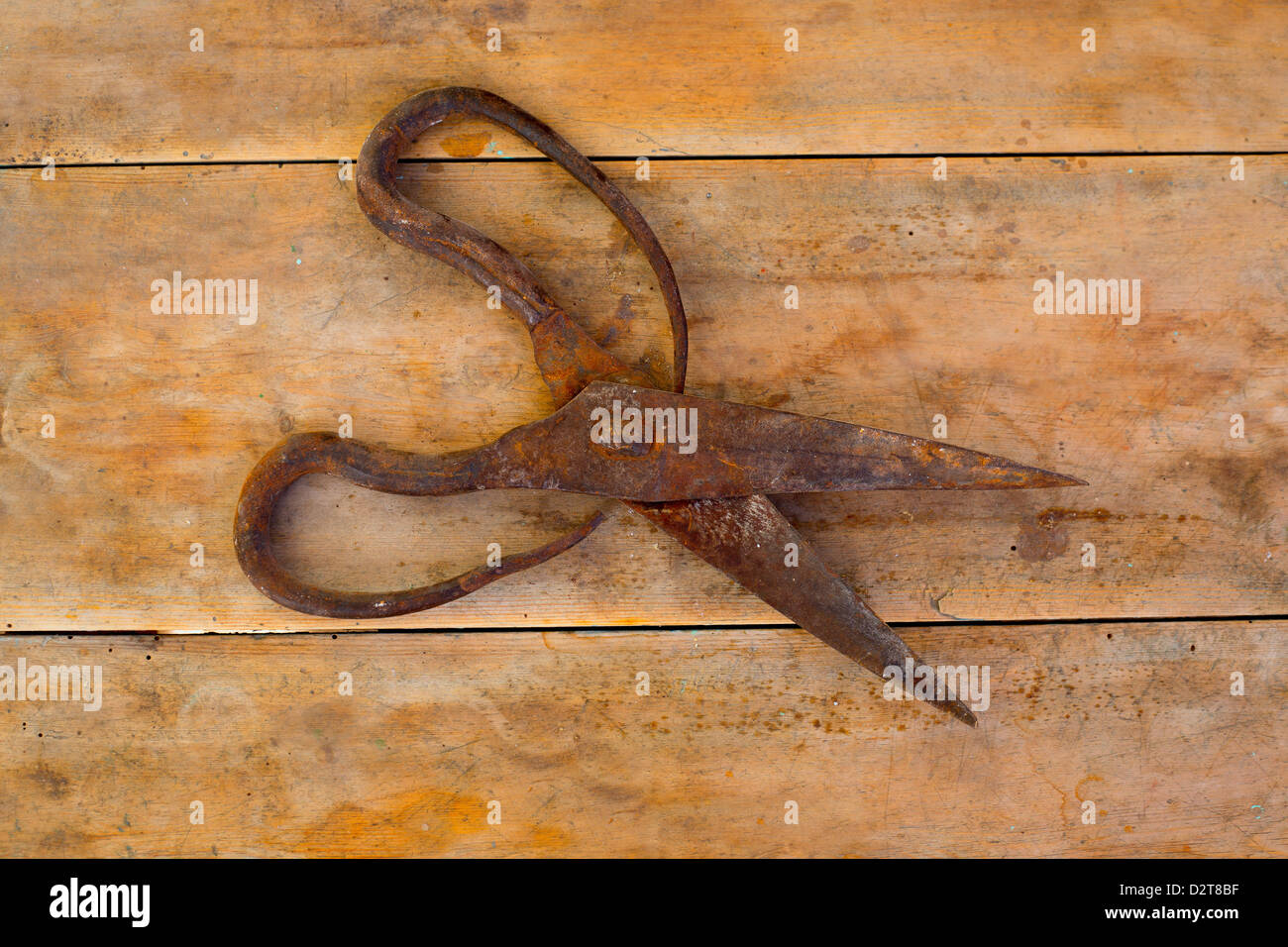 Antique sheep wool shears scissors vintage rusted on retro wood Stock ...