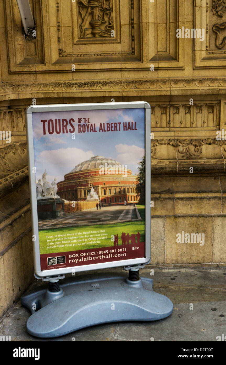 A sign outside the Royal Albert Hall advertising tours of the building ...