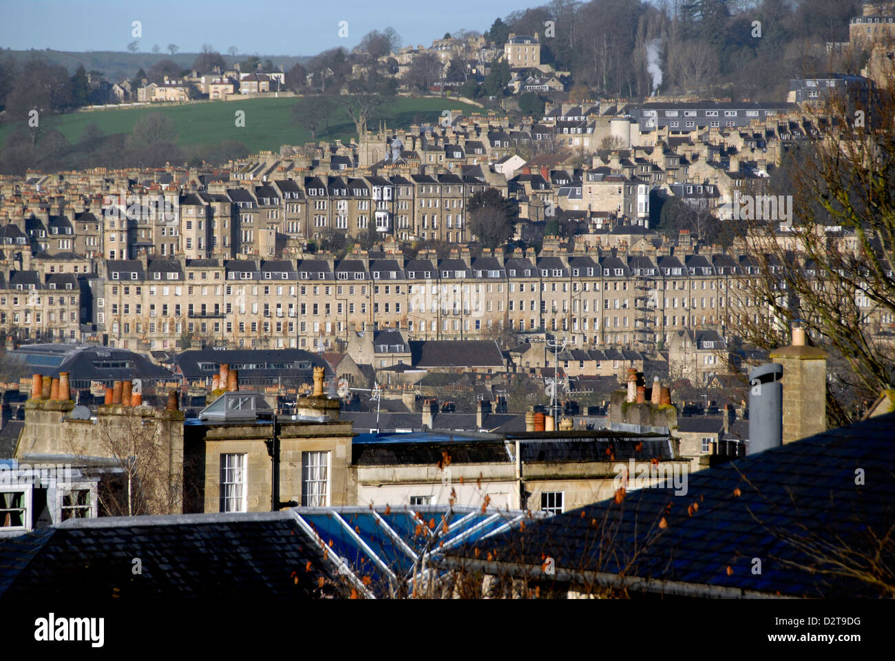 View over city of Bath toward Royal Crescent, Bath, Somerset, UK Stock ...