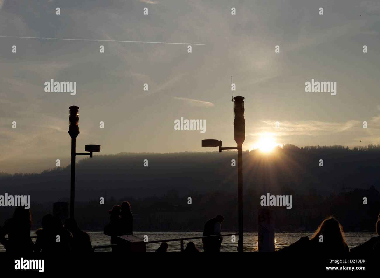 Sunset along the lake of Zurich Stock Photo - Alamy