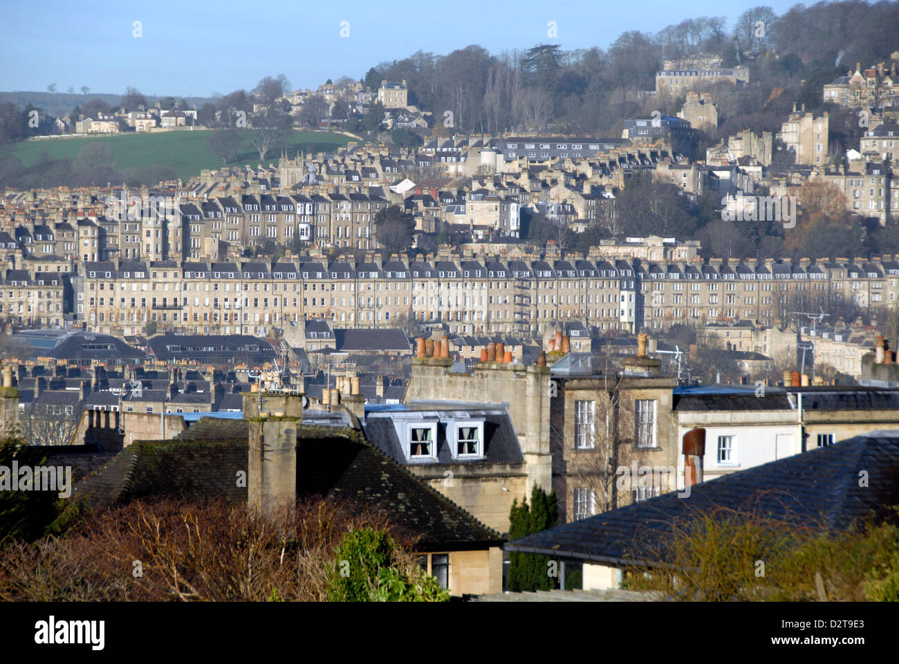 View over city of Bath toward Royal Crescent, Bath, Somerset, UK Stock ...
