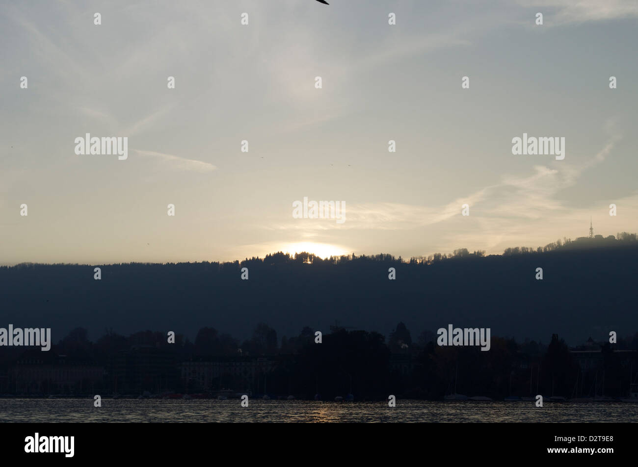 Sunset along the lake of Zurich Stock Photo - Alamy