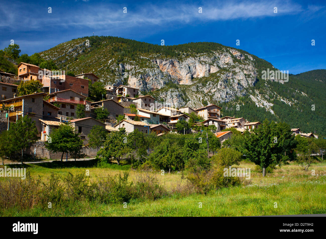 Spain, Catalonia, Pyrenees, Gósol. Houses in the village of Gosol in ...