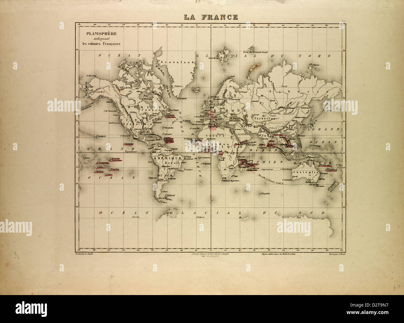 MAP OF THE WORLD SHOWING FRANCE'S COLONIES IN 1896 Stock Photo - Alamy