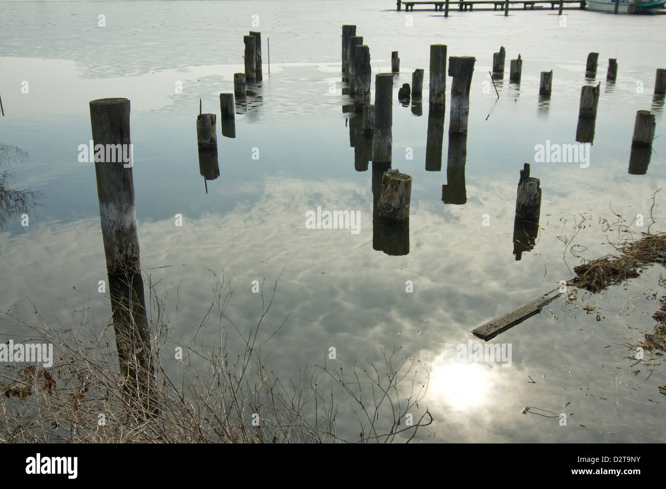 Pillars of a dismantled bridge Stock Photo - Alamy