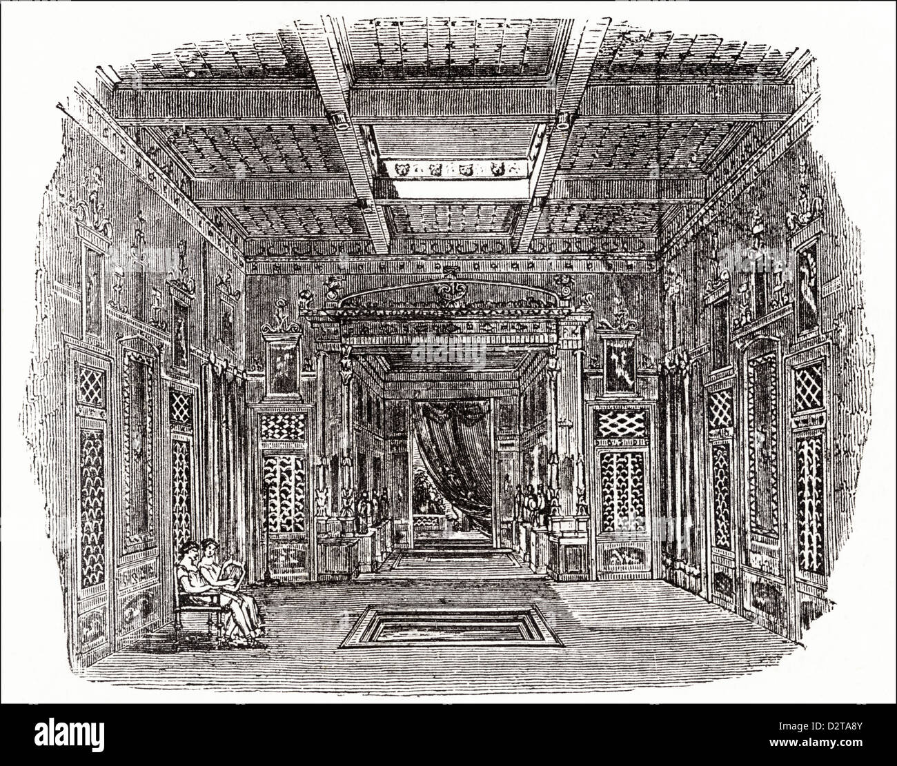 Typical room of Roman Villa restoration from Pompeii Victorian woodcut ...