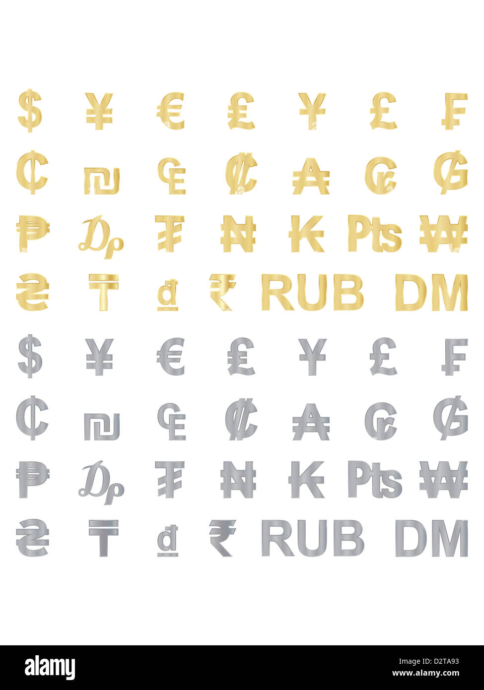 set of golden and metallic currency signs Stock Photo - Alamy
