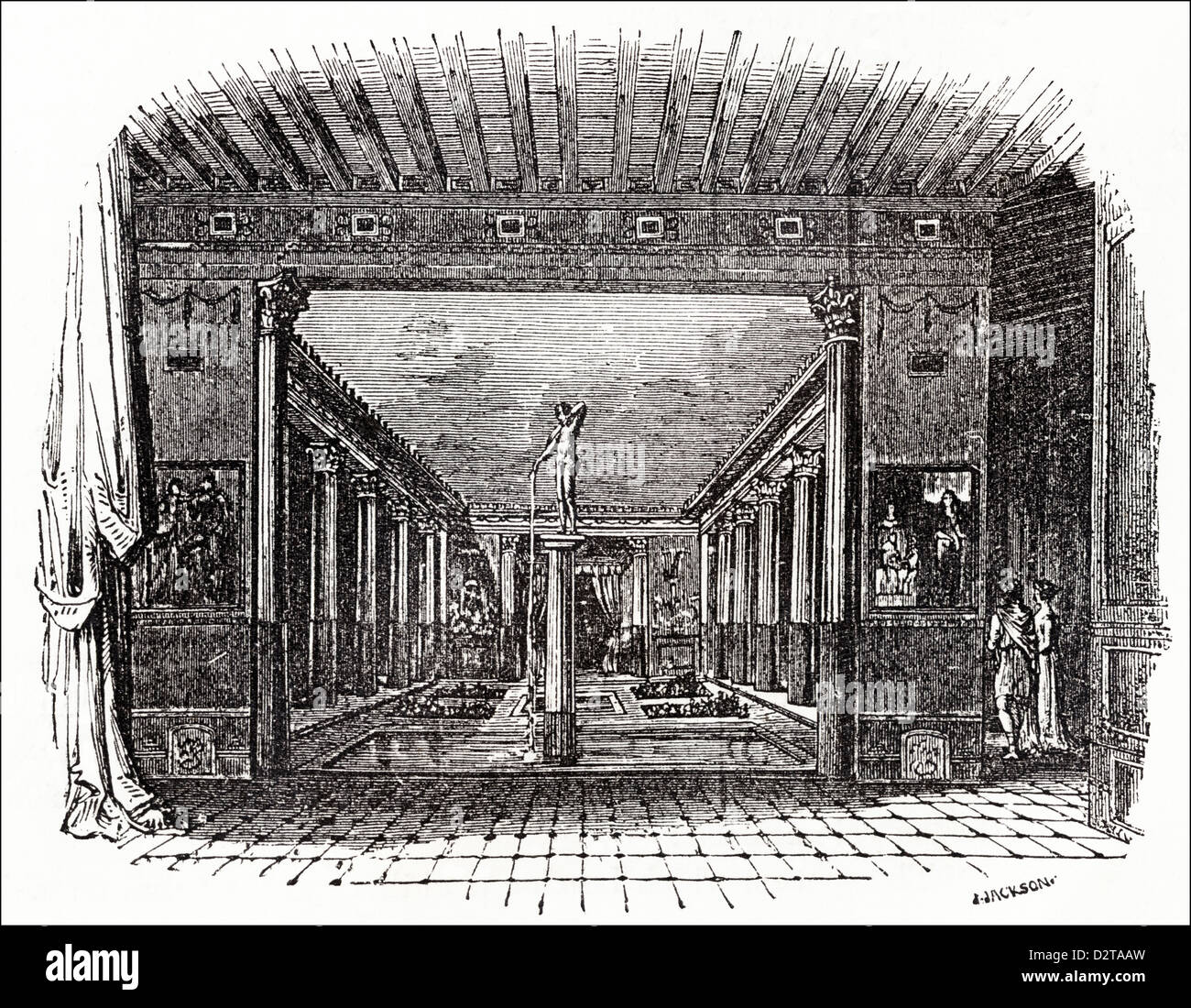 Typical room of Roman Villa restoration from Pompeii Victorian woodcut ...