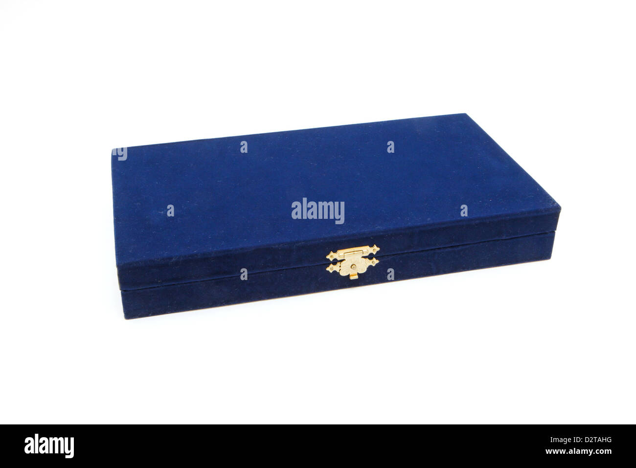 Closed dark blue velvet casket with golden lock isolated Stock Photo ...