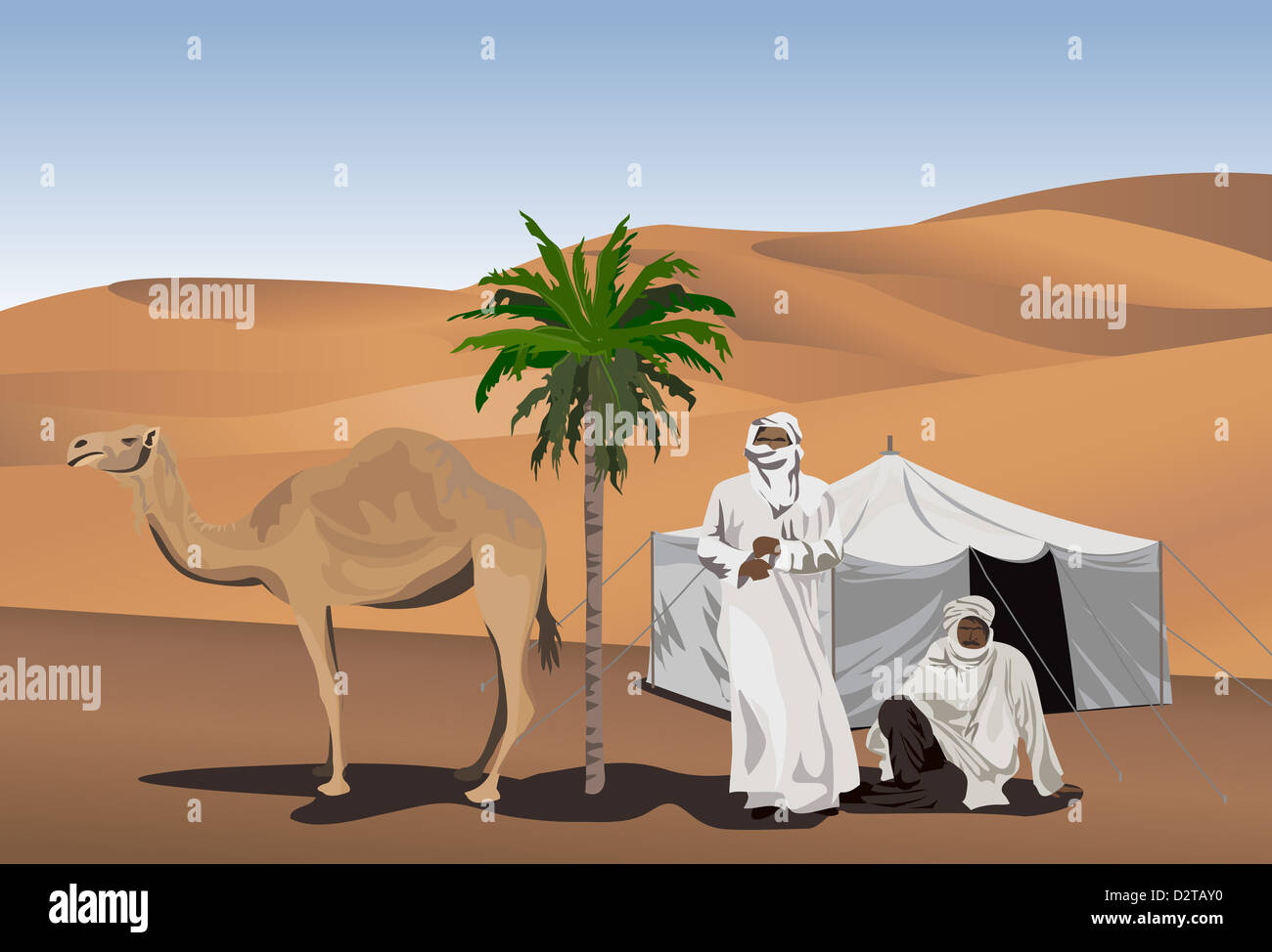 Background illustration with bedouins and camel Stock Photo - Alamy