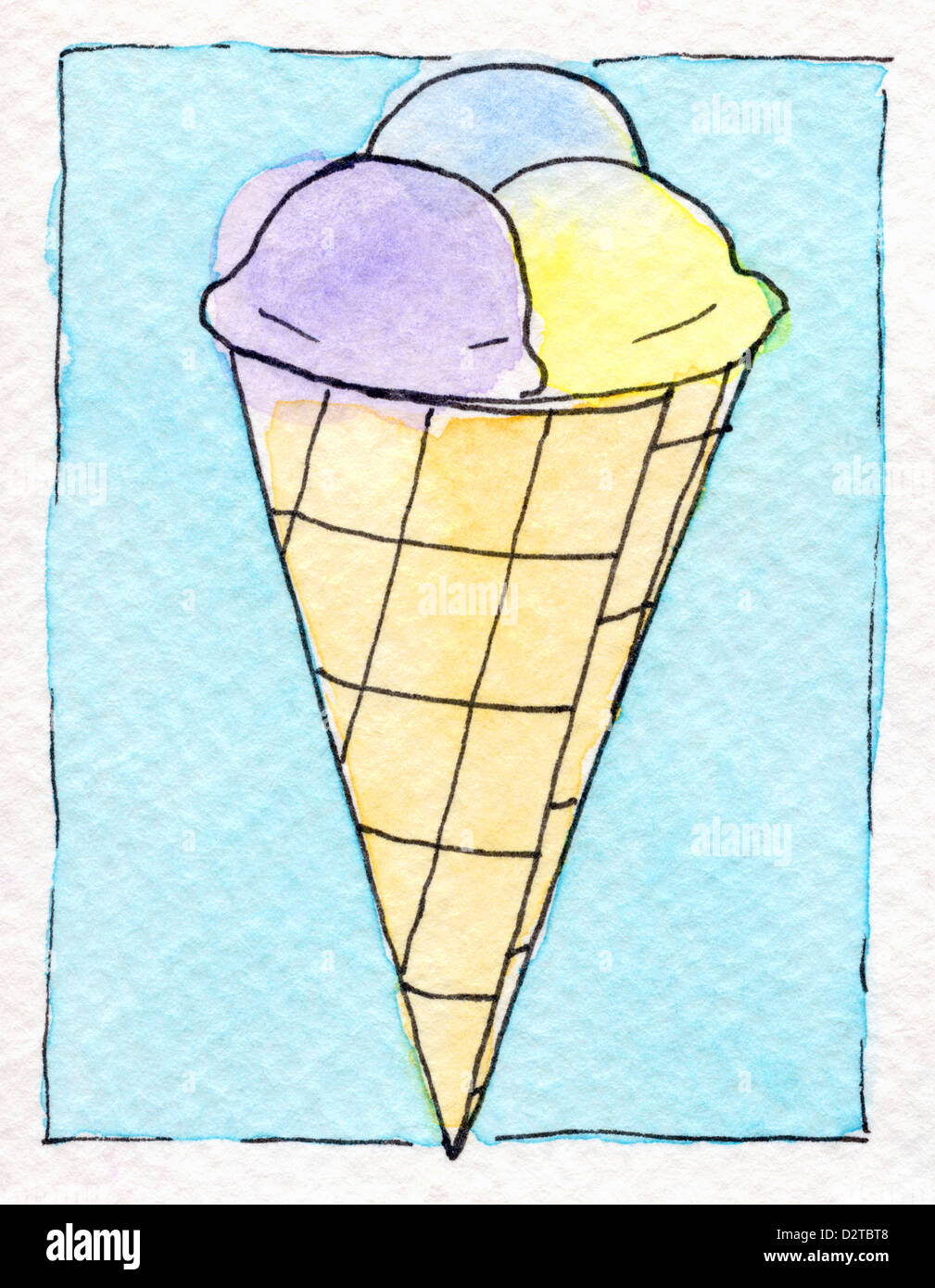 Watercolor painting of ice cream cone Stock Photo - Alamy