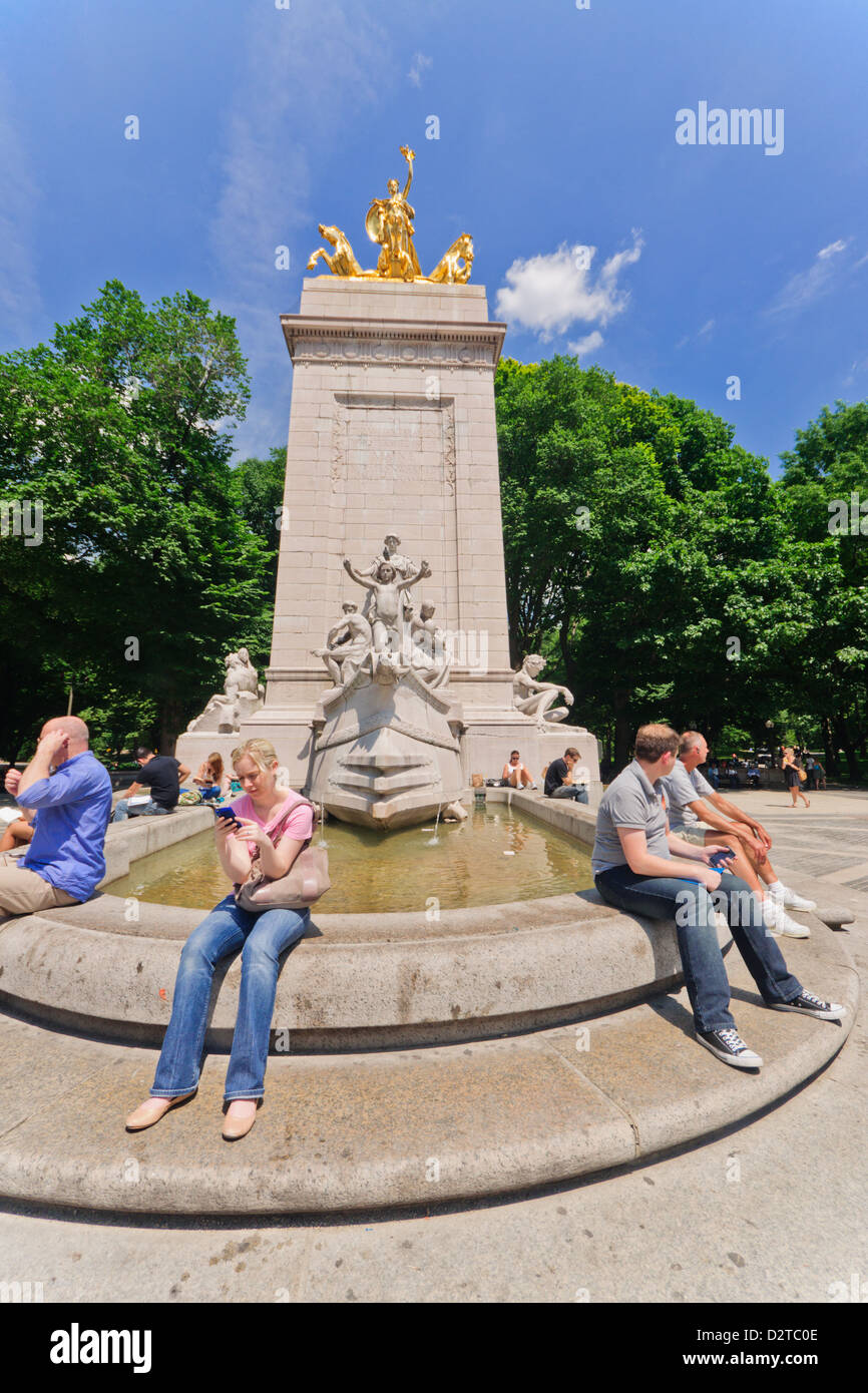 Manhattan, New York, USA. People rest at the USS Maine National ...