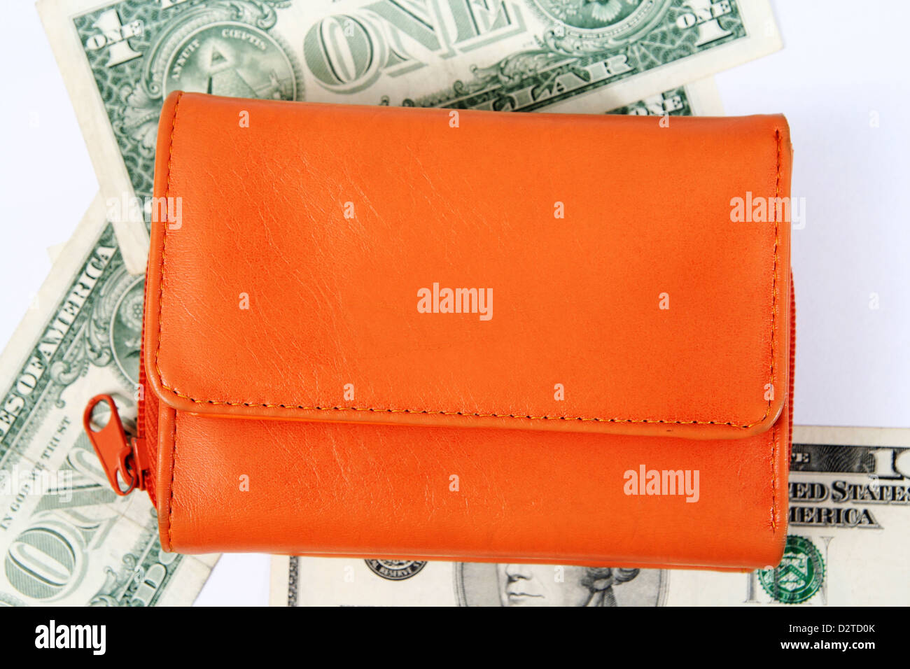 Macro image of an orange leather wallet Stock Photo - Alamy