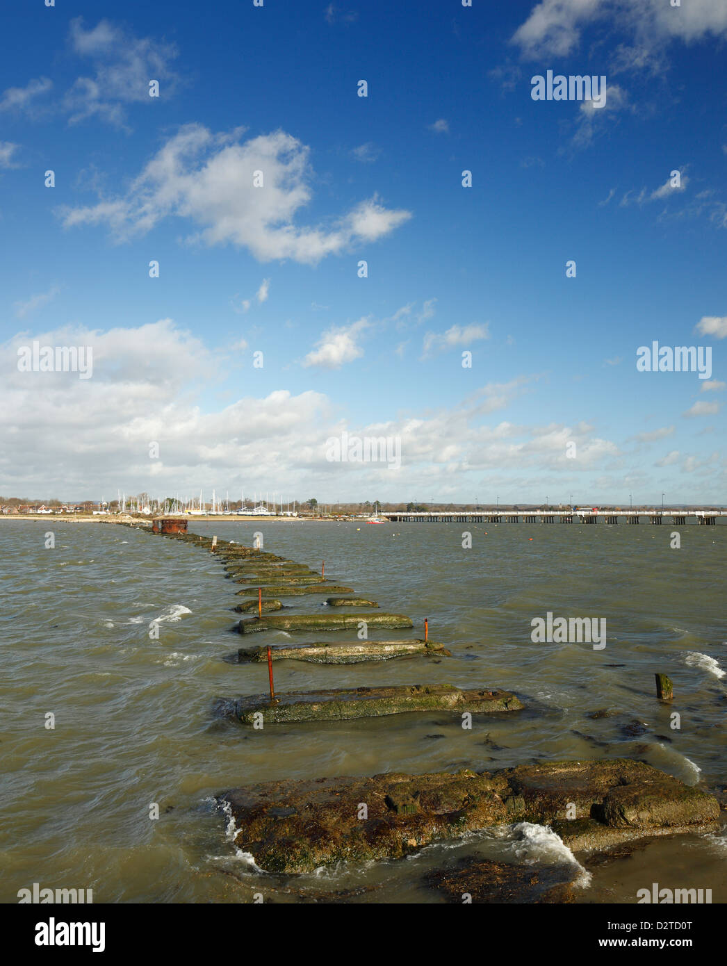 Remains of the Hayling Billy rail bridge crossing Langstone Harbour, to ...