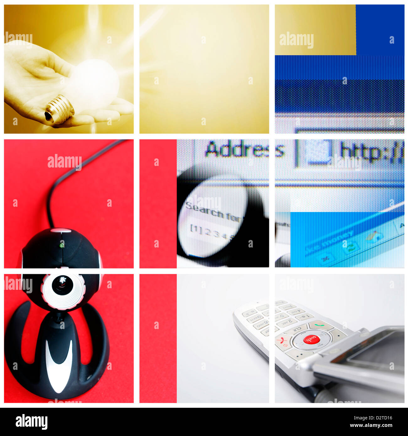 Colorful communication collage made great photographs. Square shape ...