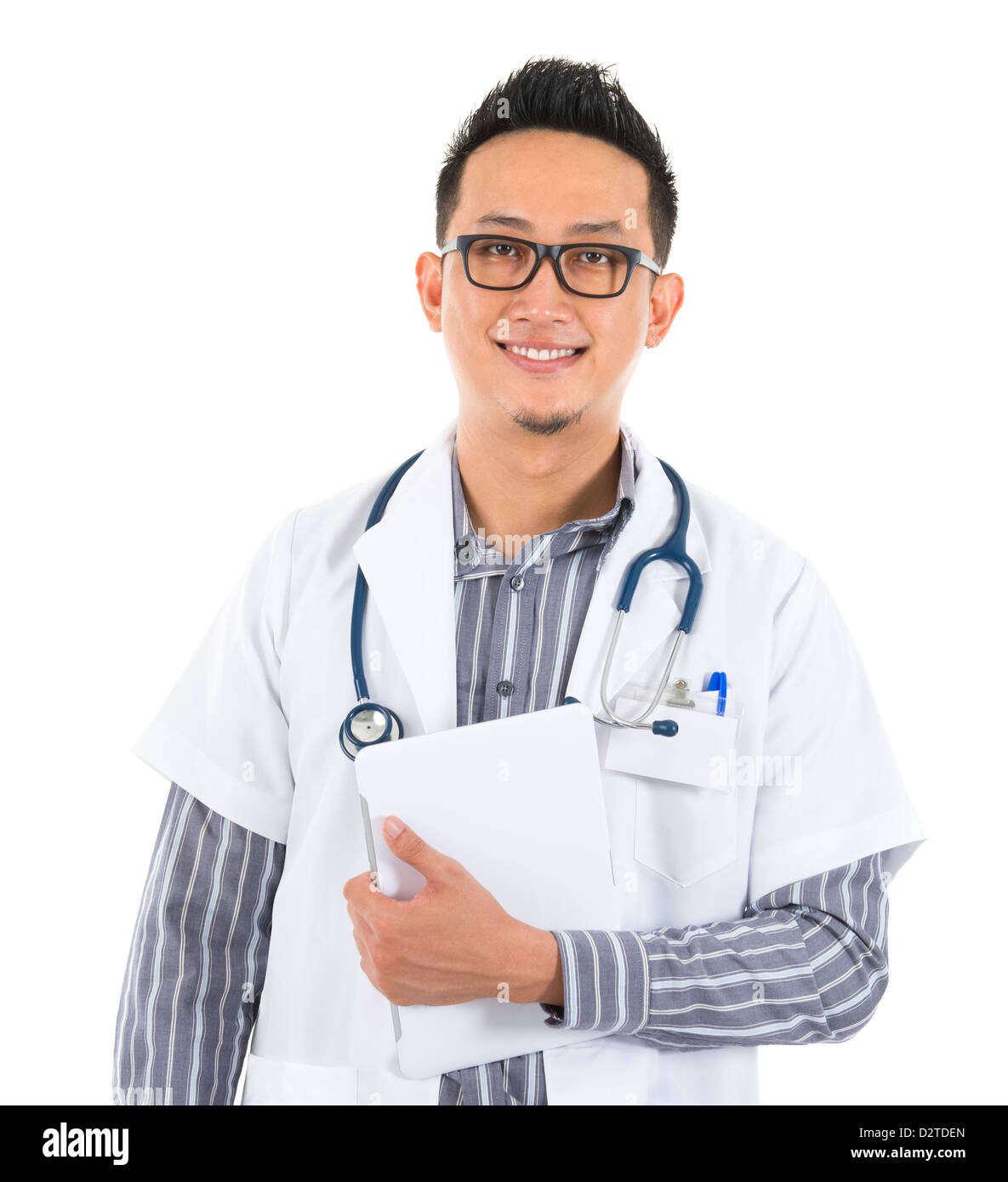 Southeast Asian medical doctor holding a tablet computer, smiling ...