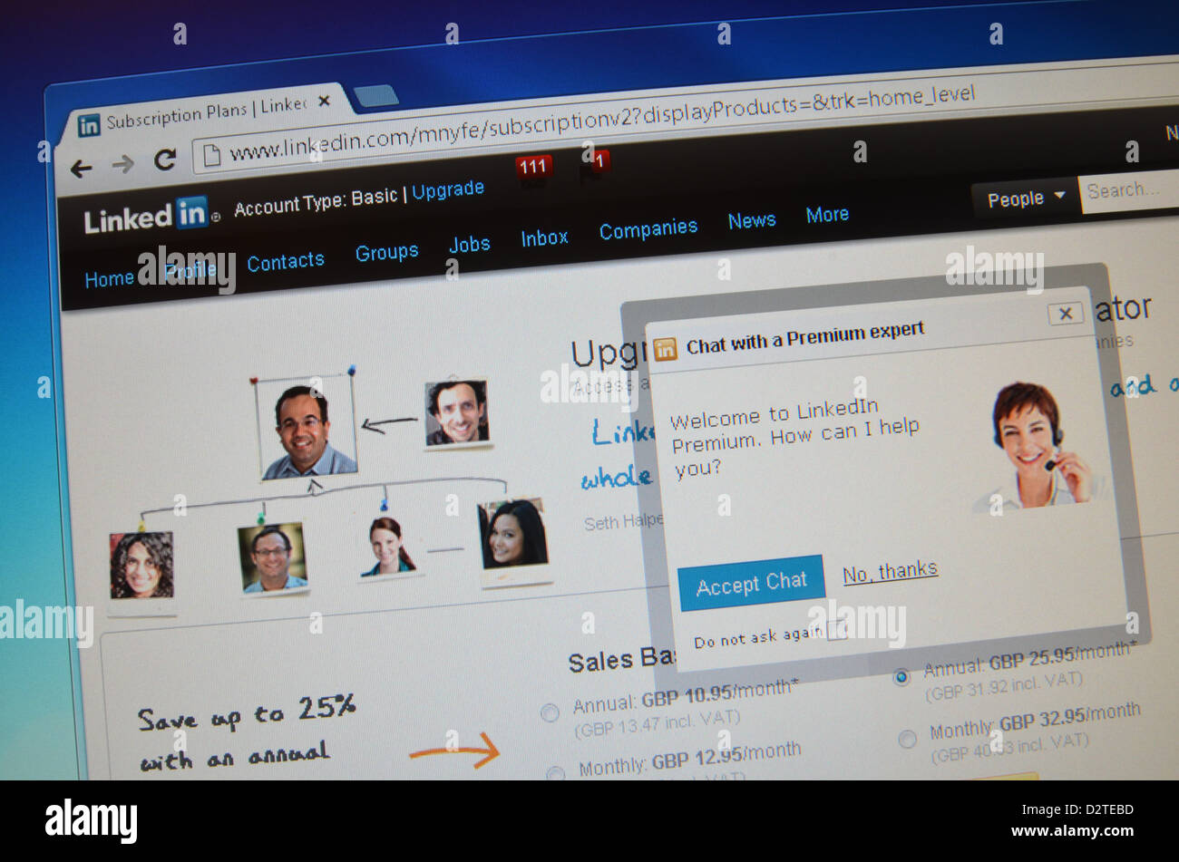 Linkedin.com premium upgrade website screenshot Stock Photo - Alamy