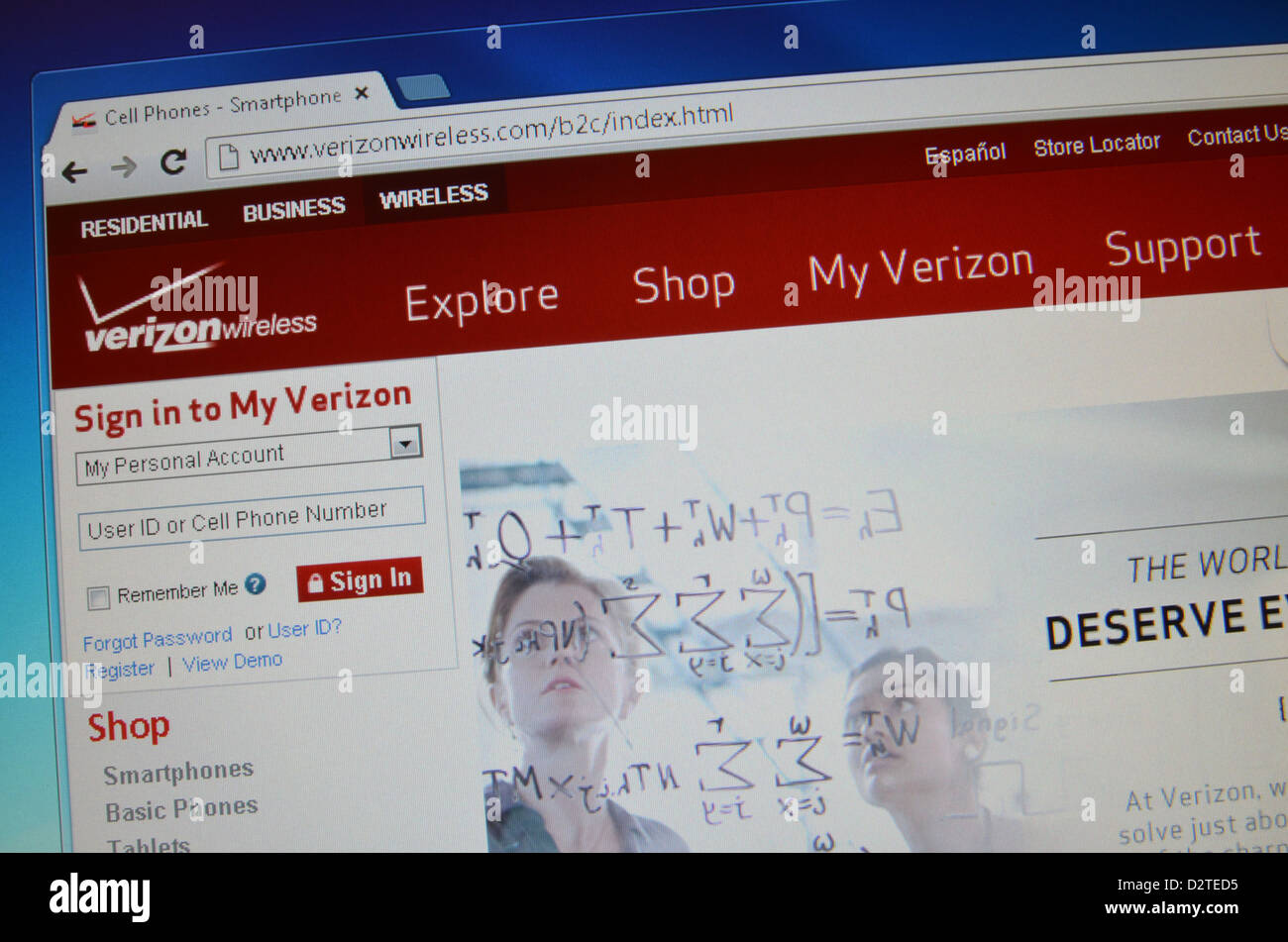 Verizonwireless.com website screenshot Stock Photo - Alamy