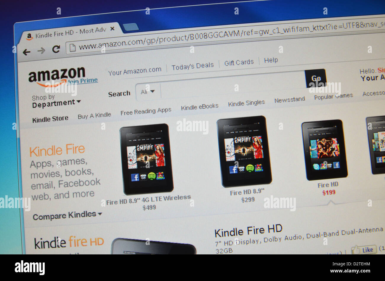 Amazon Kindle Fire com website screenshot Stock Photo - Alamy