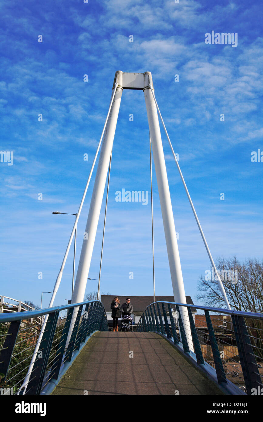A pedestrian bridge over the River Bure on the Norfolk Broads at ...