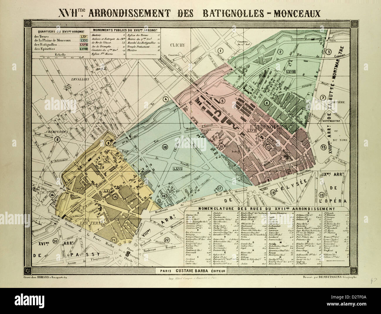 MAP OF THE 17TH ARRONDISSEMENT DES BATIGNOLLES-MONCEAUX PARIS FRANCE ...