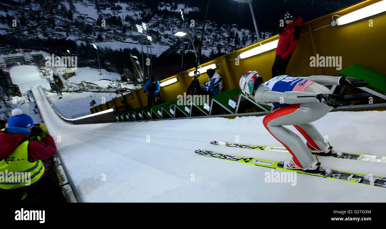 Simon Amman from Switzerland is seen during his practice for the ski ...