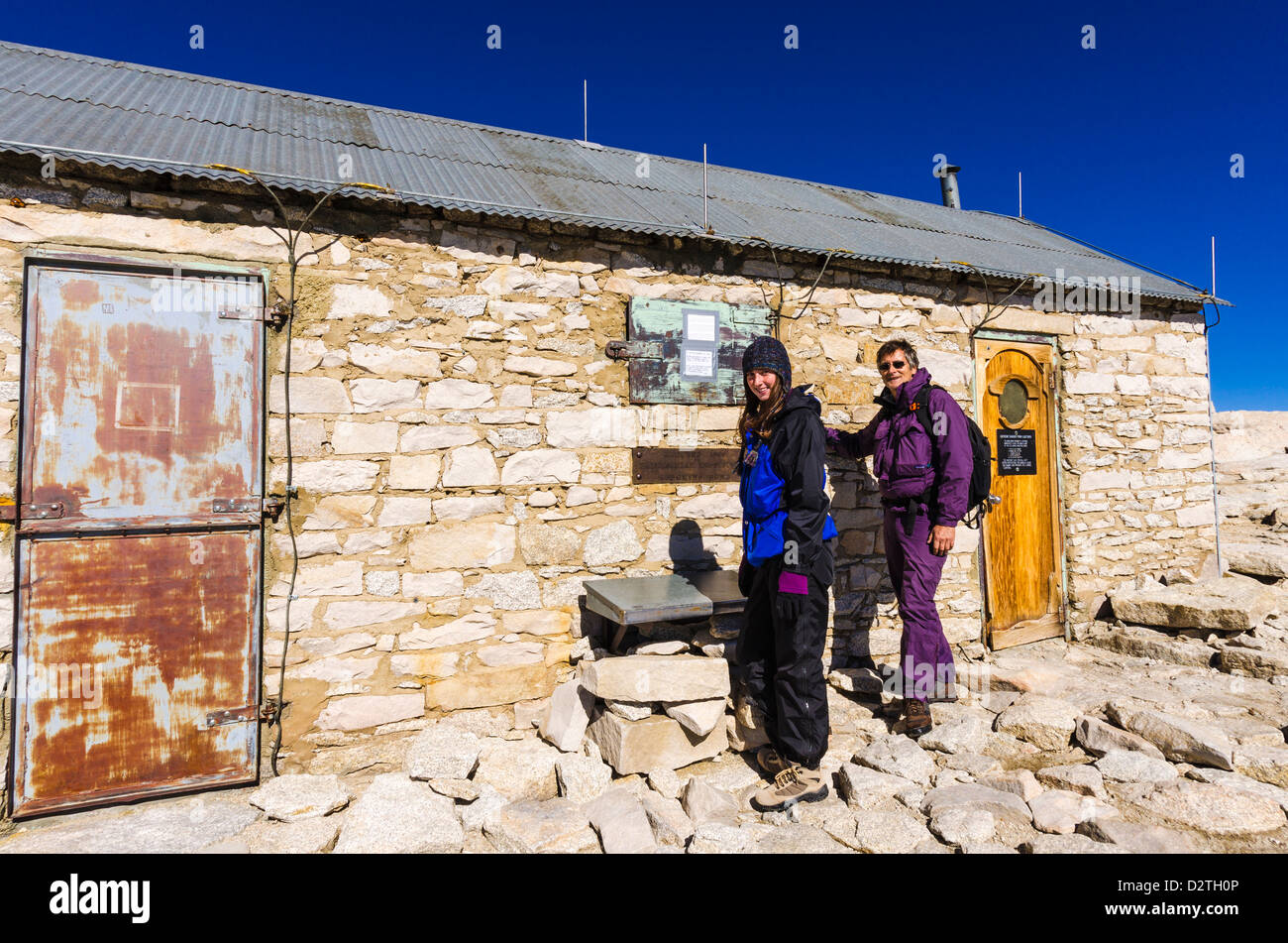 Hikers at the summit hut and register on Mount Whitney, Sequoia ...