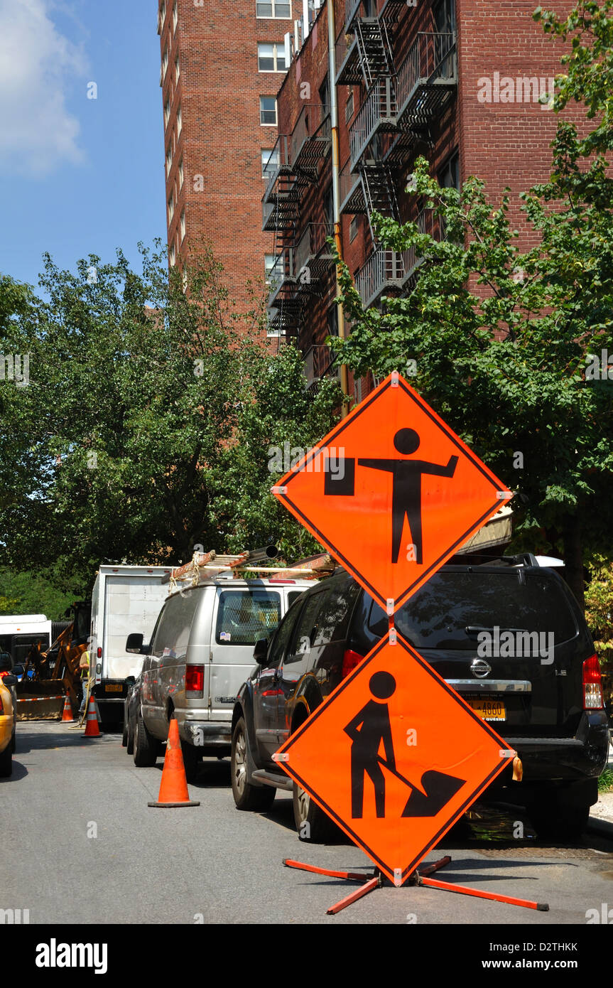 Work Ahead construction signs, New York City, USA Stock Photo - Alamy