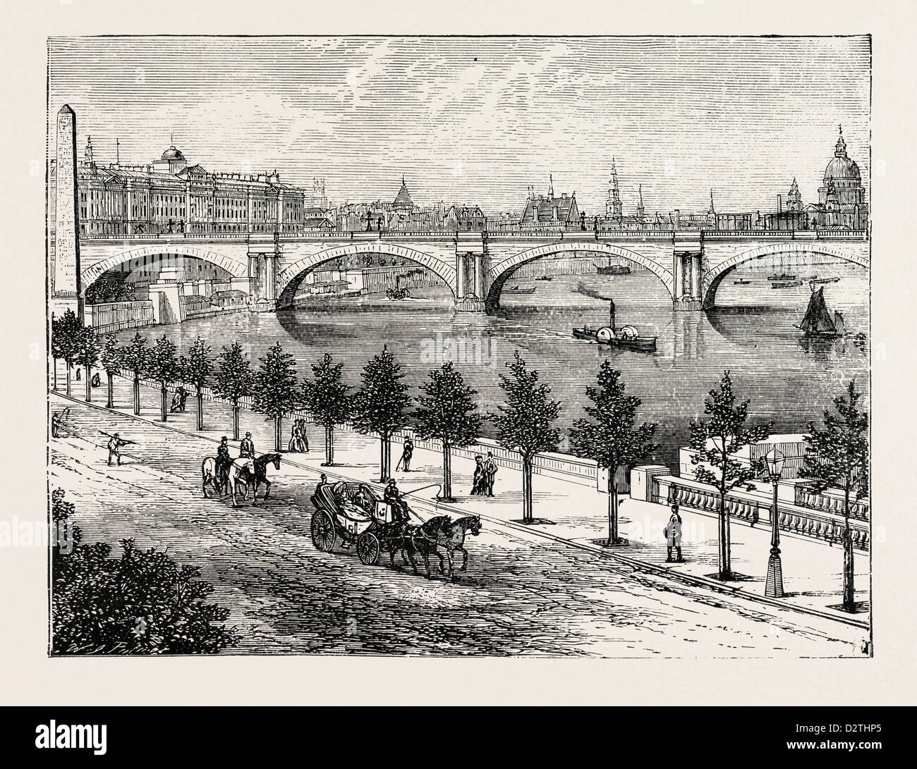 THE THAMES EMBANKMENT AND WATERLOO BRIDGE 1895 Stock Photo - Alamy